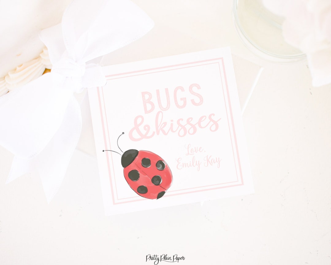Bugs & Kisses Ladybug Valentine Tag for Valentine's Day | Watercolor ...