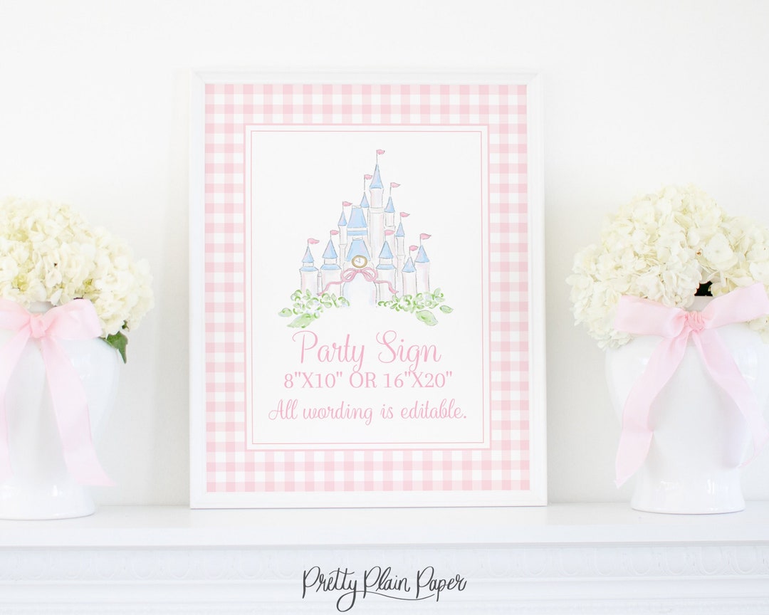 Party Sign | 8x10 or 16x20 Printable | Watercolor Princess Castle ...