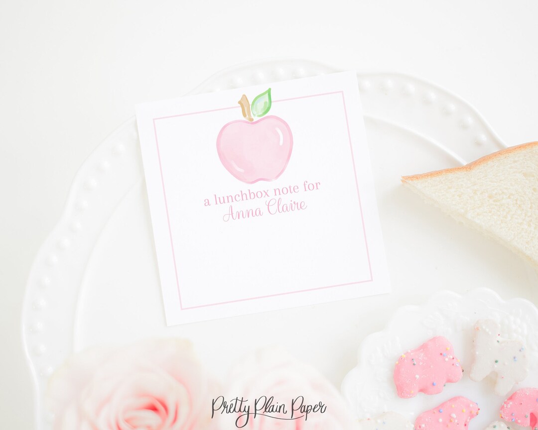 Lunchbox Note With Pink Apple | 5x5 Printable Download | Back to School ...