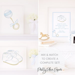 Set of 2 | Watercolor Little Boy Rattle & Shoes | 8x10 or 16x20 ...