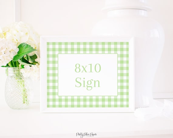 Watercolor Light Green Gingham 8x10 Sign Horizontal Light | Etsy