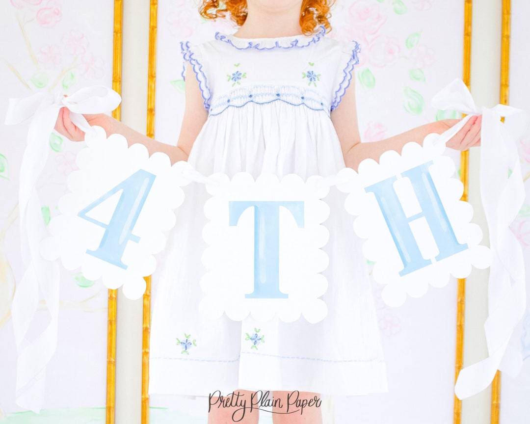 4th Grade Banner | Watercolor Light Blue Scallop Edge Banner | PDF ...