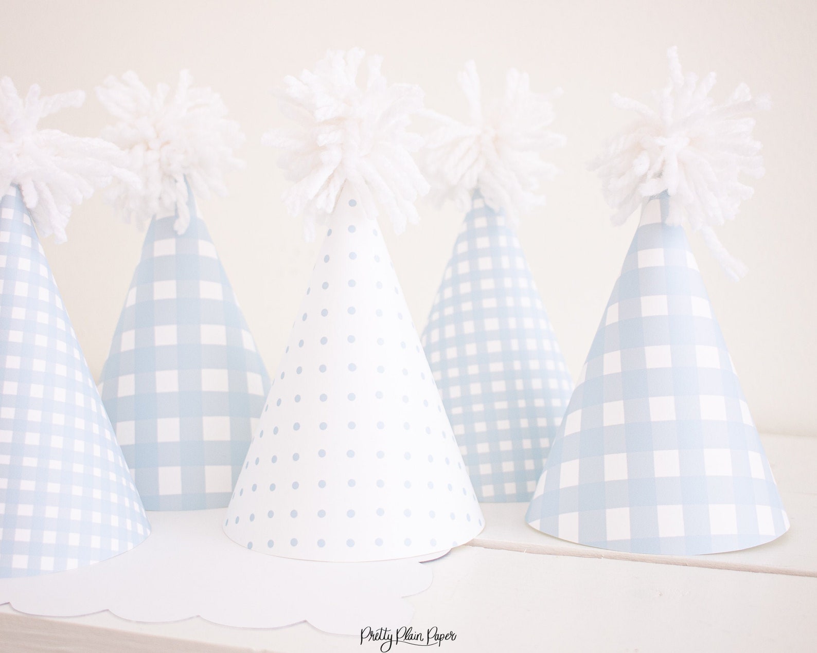 Blue Gingham Party Hats & Blue Polka Dots Printable Template - Etsy