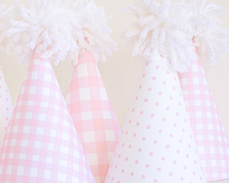 Pink Gingham Party Hat Printable & Pink Dot Party Hat Template | Etsy