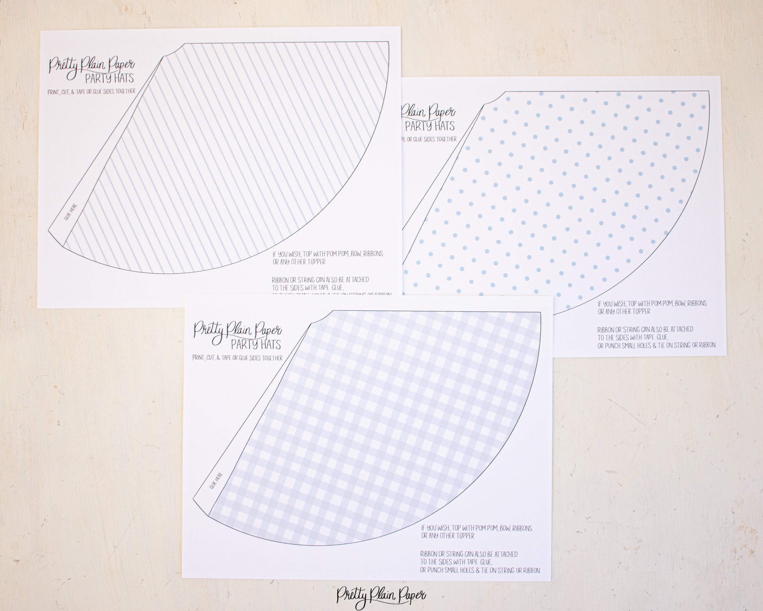 Blue Gingham Party Hat Printable Blue Stripe Party Hat - Etsy