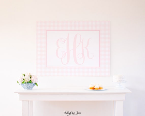 Monogram & Pink Gingham Birthday Backdrop Poster Printable - Etsy