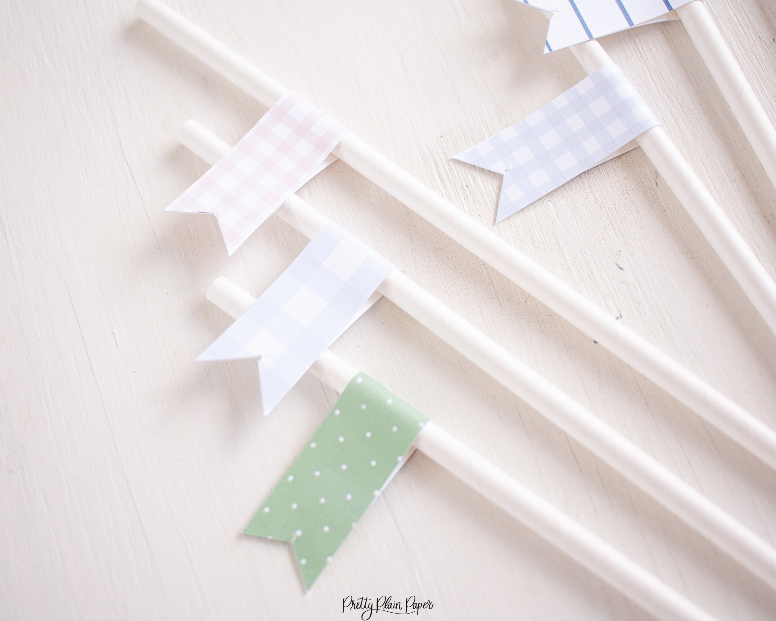 Pattern Straw Topper Flags - Printable Pink Gingham, Blue Gingham ...