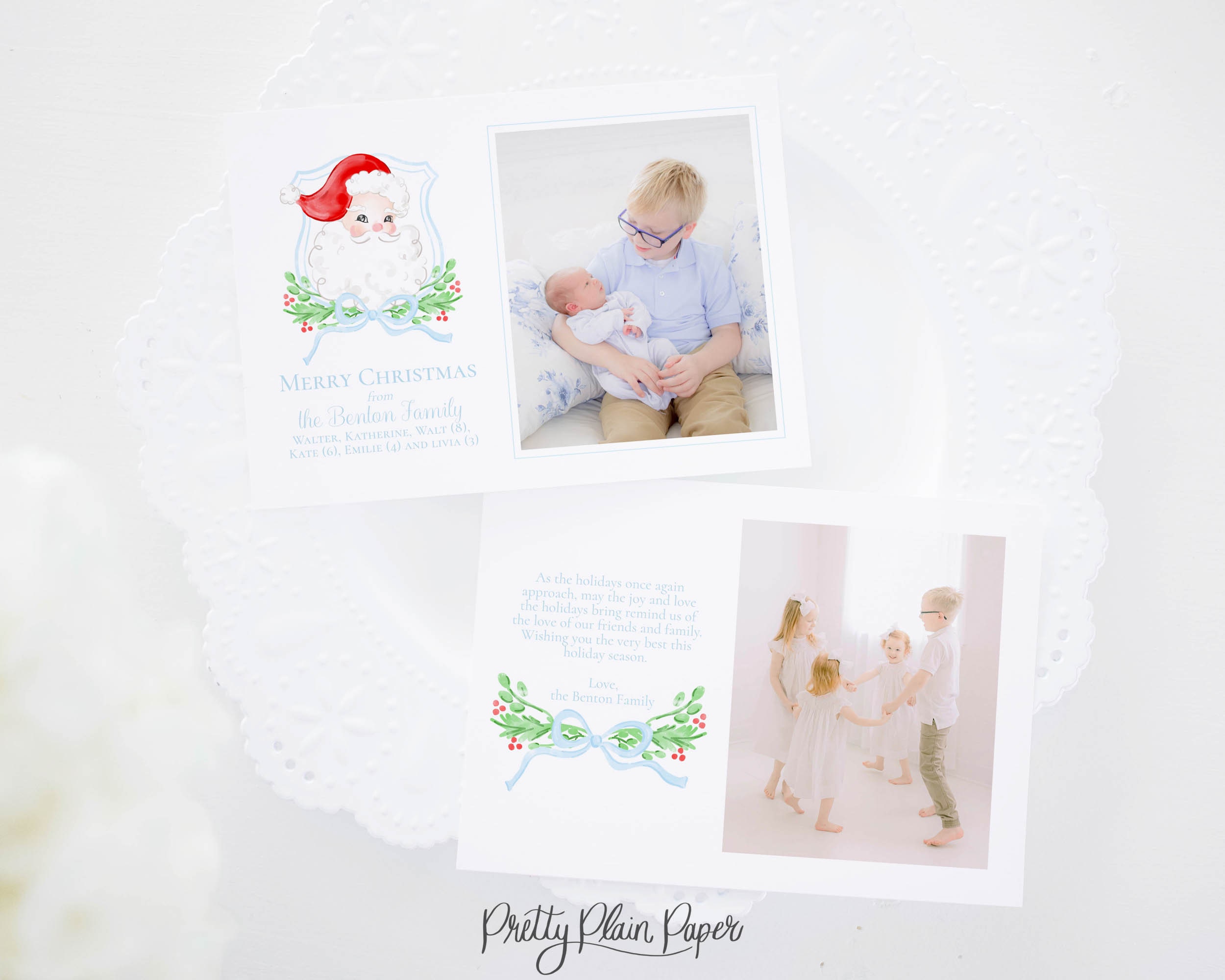 Watercolor Santa Crest Blue and Red Christmas Card With - Etsy