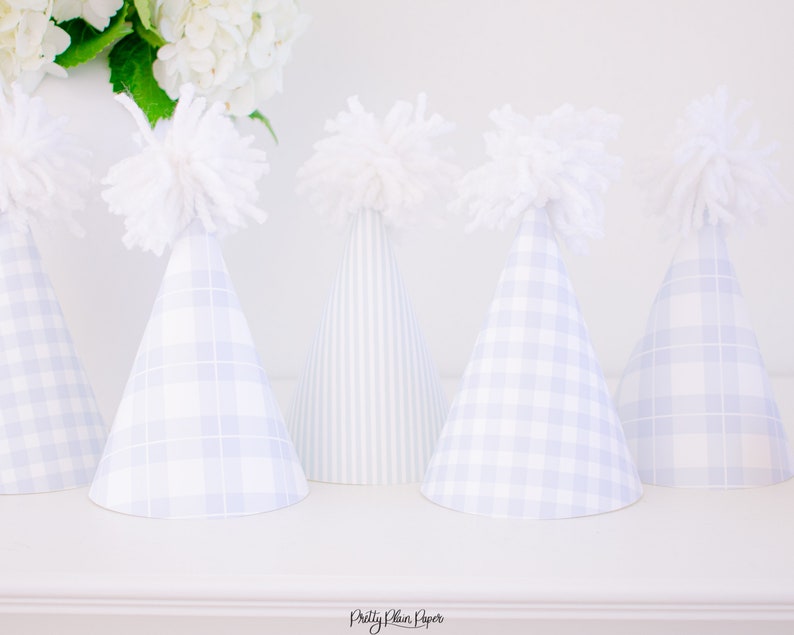 Light Blue Gingham Party Hats Printable Download 3003 3004 | Etsy