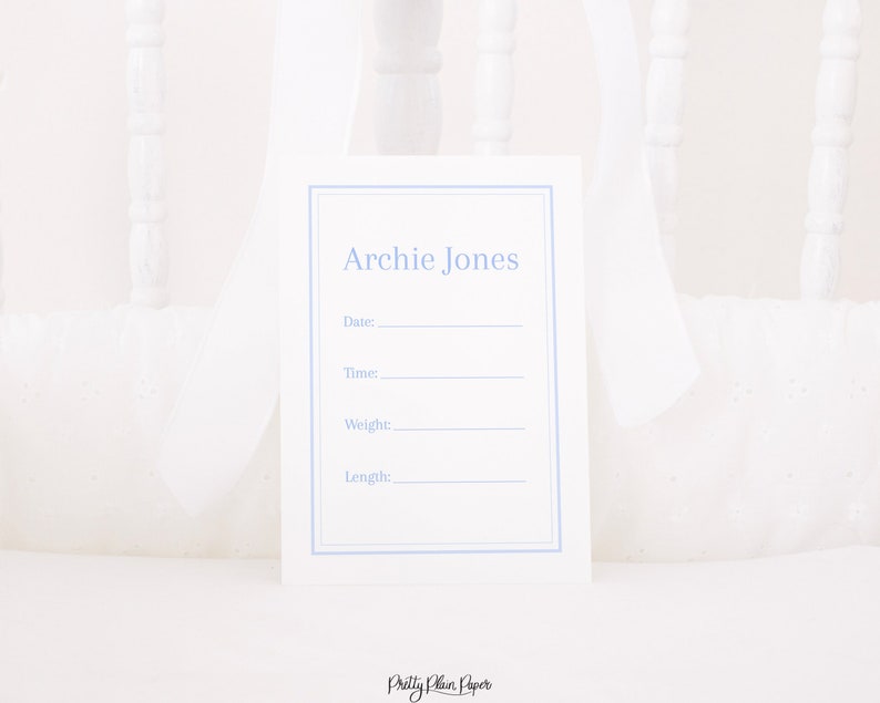 Hospital Baby Stats Card Printable 5x7 Watercolor Blue - Etsy