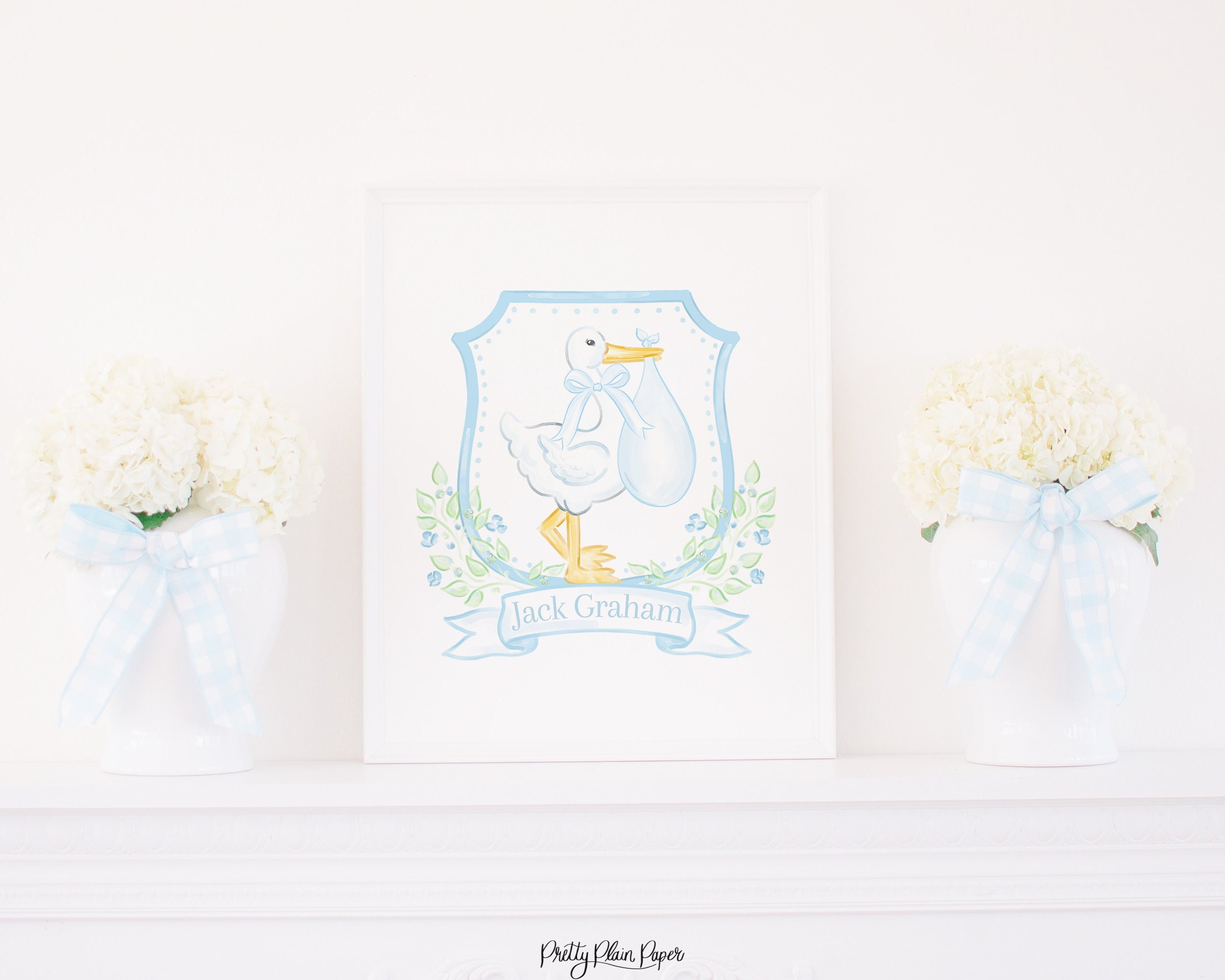 Watercolor Blue Stork Sign Printable | 16x20 | Baby Name Announcement ...