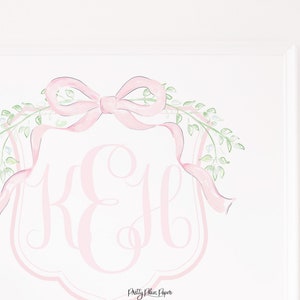 Watercolor Monogram Crest Artwork | Pink Floral & Bow | Printable ...