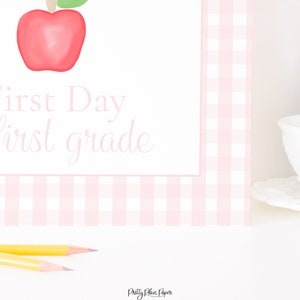 Pink Gingham First Day of School Sign | Watercolor First Day of School ...