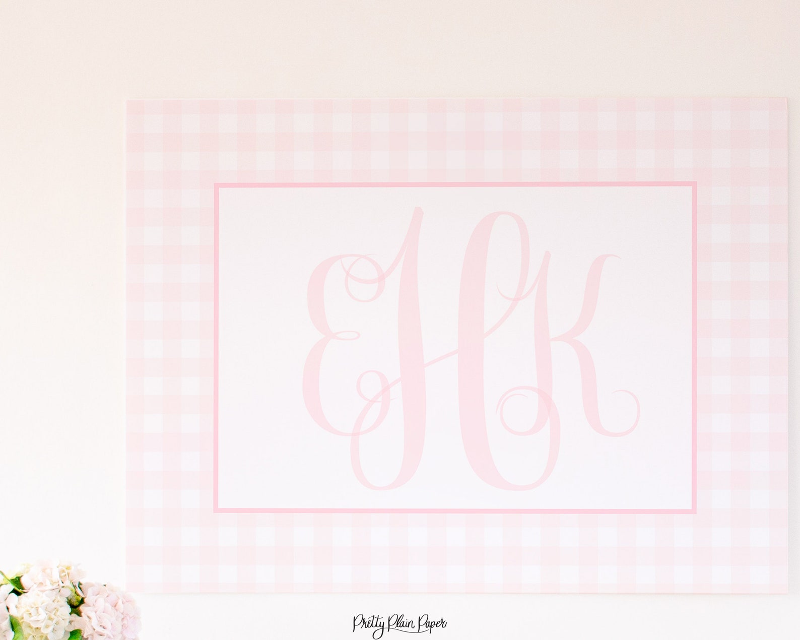 Monogram & Pink Gingham Birthday Backdrop Poster Printable - Etsy