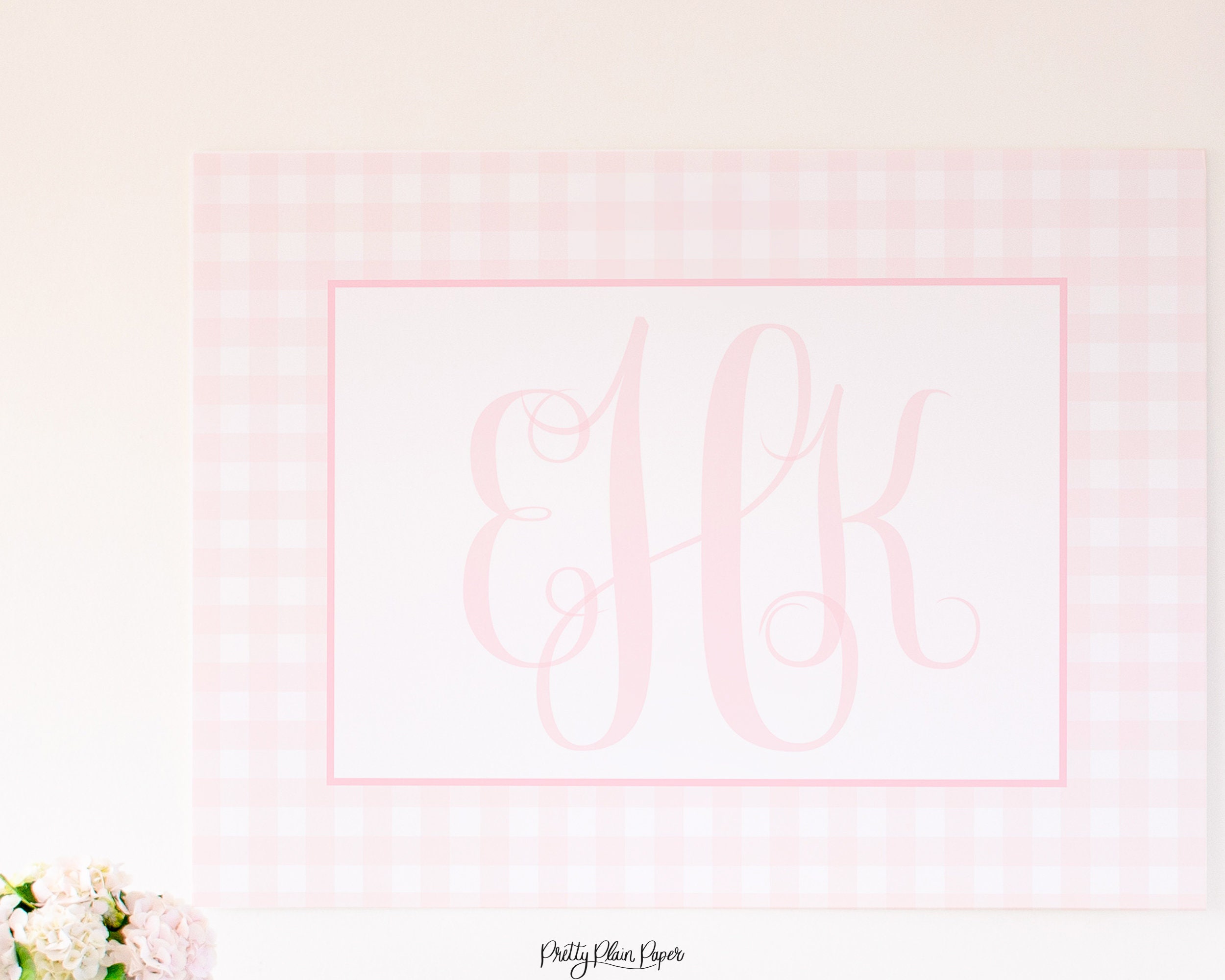 Monogram & Pink Gingham Birthday Backdrop Poster Printable - Etsy