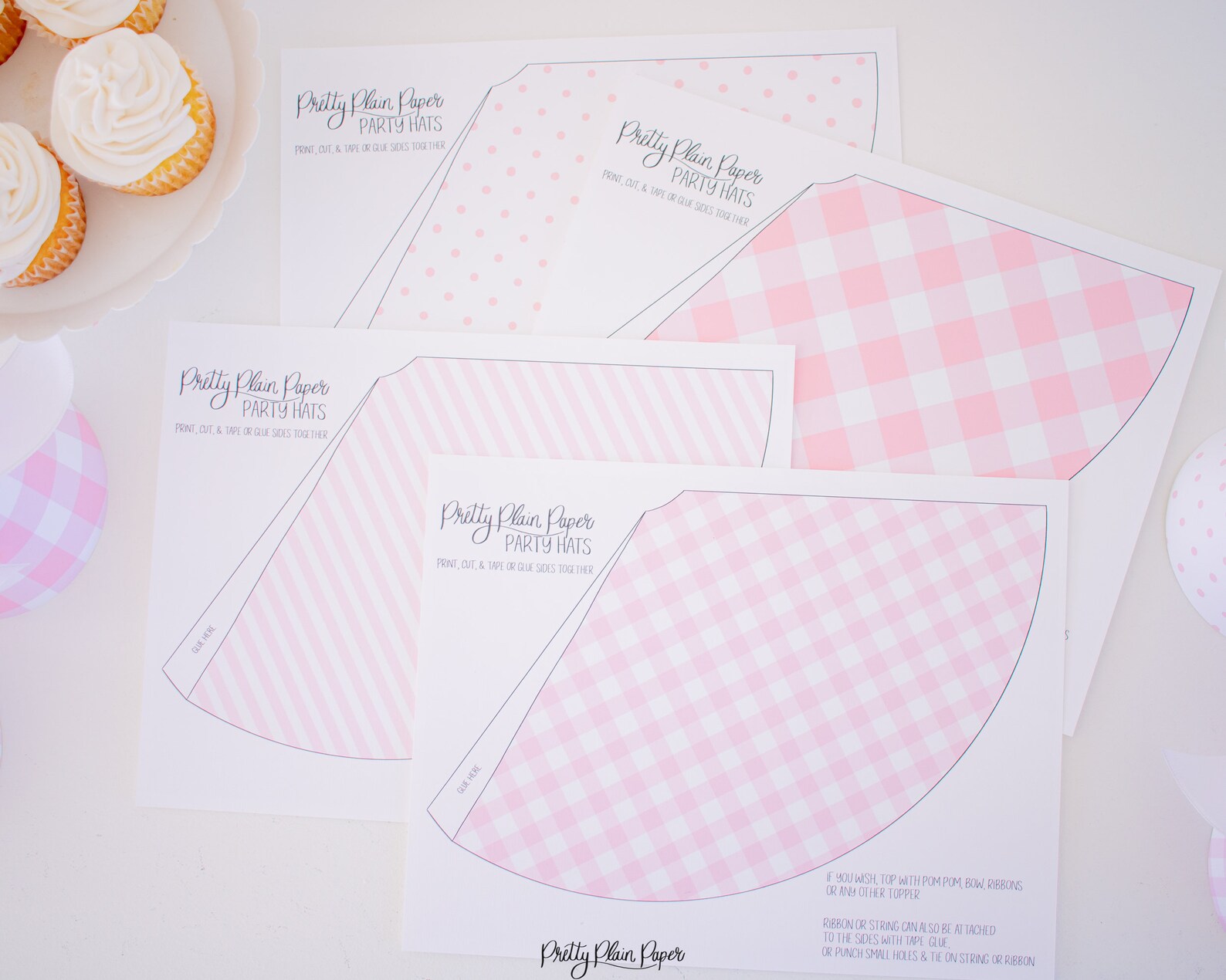 Pink Gingham Party Hats | Printable Download Template | 5002 5003 5004 ...