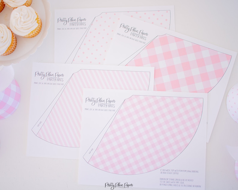 Pink Gingham Party Hats | Printable Download Template | 5002 5003 5004 ...