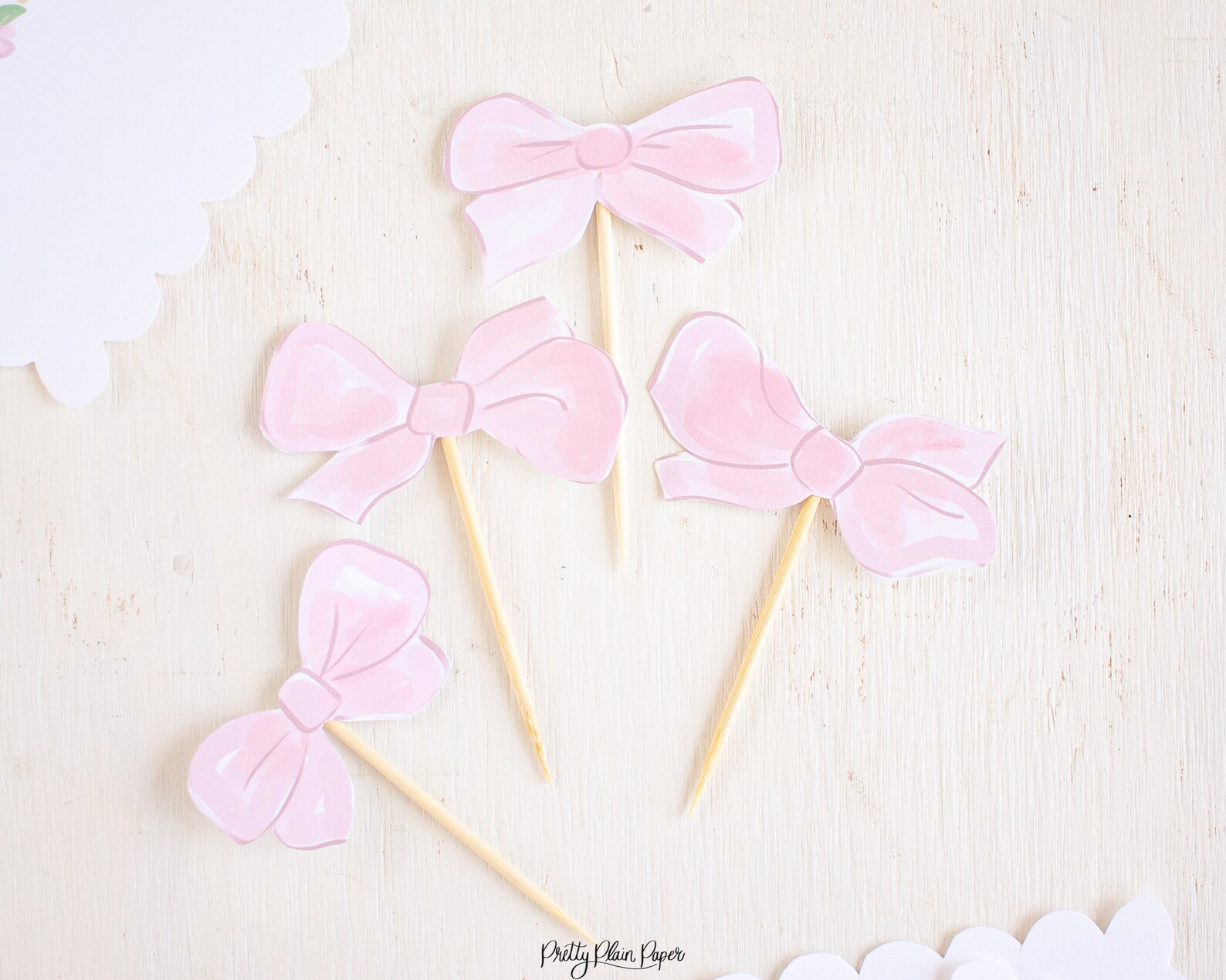 Pink Bow Cupcake Toppers Watercolor Printable Download 1012 | Etsy
