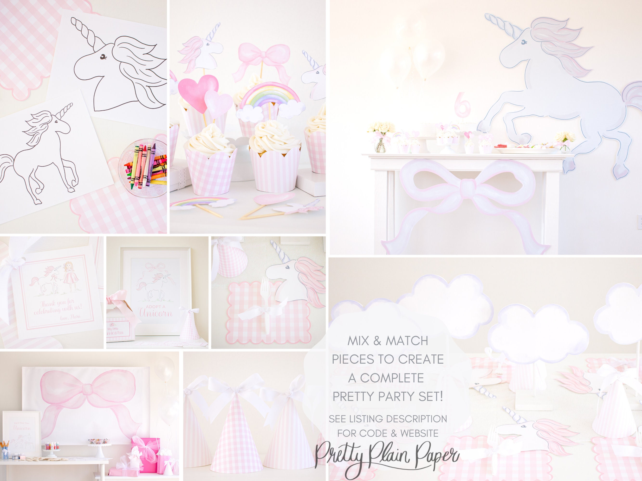 Pink Gingham Party Hat Printable & Pink Stripe Party Hat - Etsy