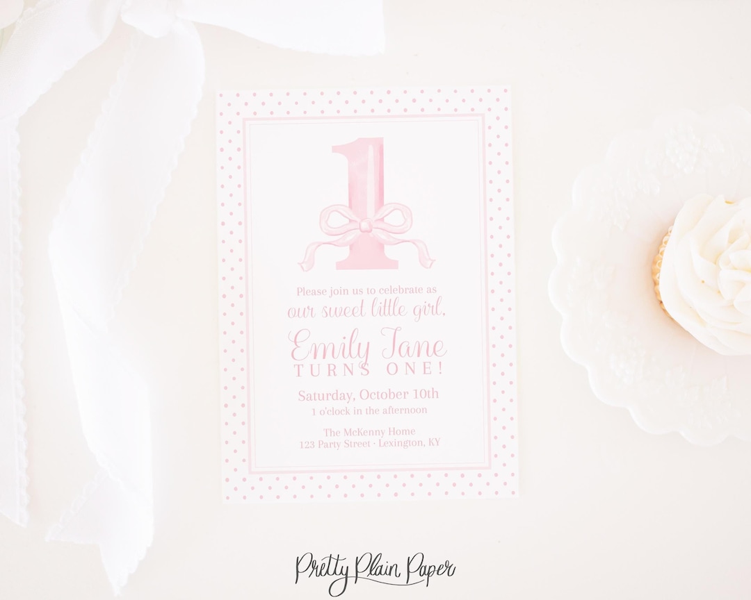 Watercolor Pink One Birthday Invitation for 1st Birthday | Pink & White ...