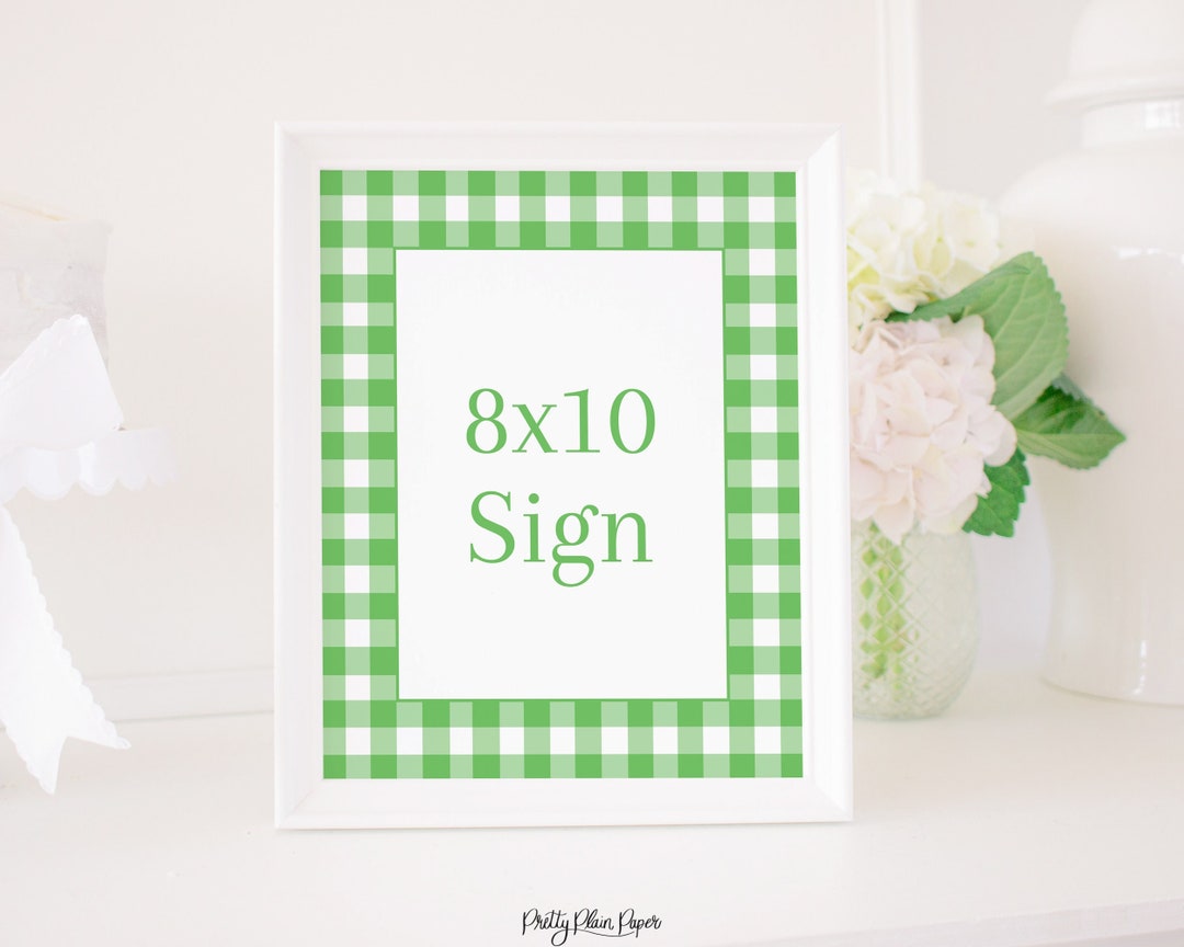 Watercolor Green Gingham 8x10 Sign, Vertical | Green Gingham Birthday ...