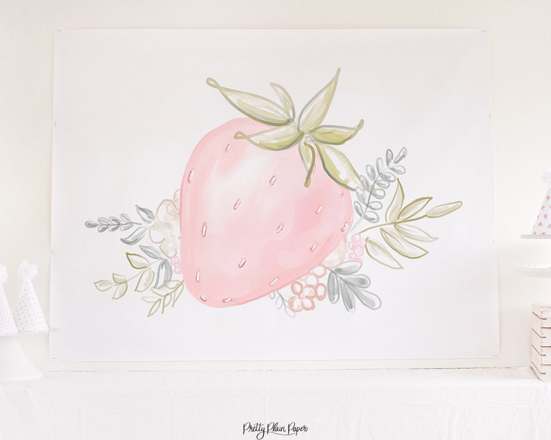 Pink Strawberry Floral Printable Backdrop Poster Download - Etsy