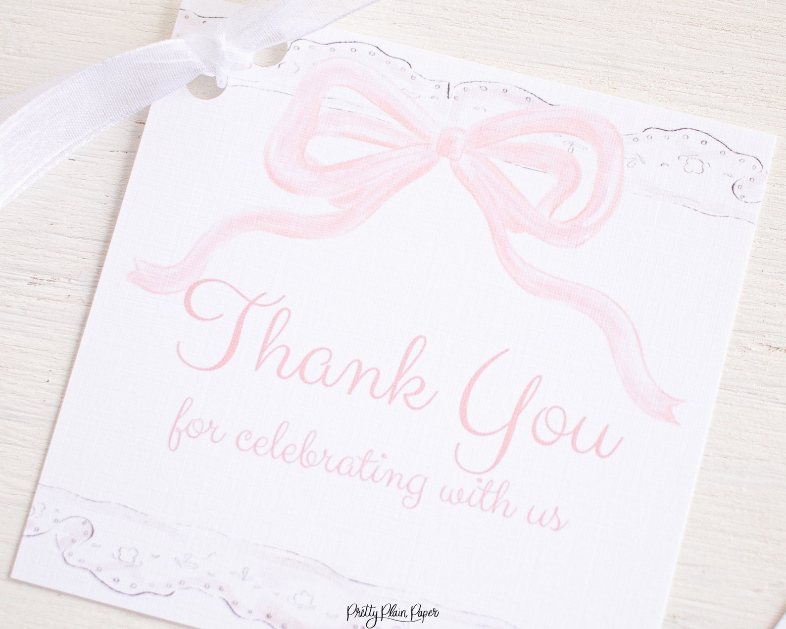 Watercolor Lace & Pink Bow Favor Tag Watercolor Printable - Etsy