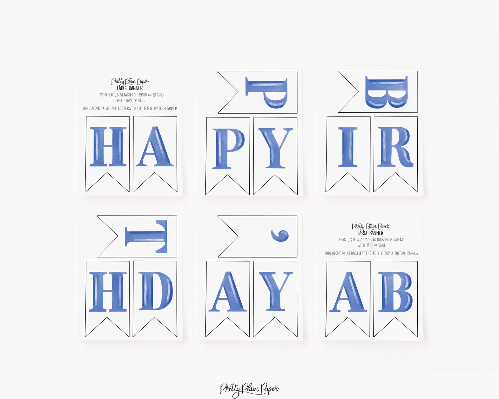 Dark Blue Watercolor Happy Birthday Banner Printable - Etsy