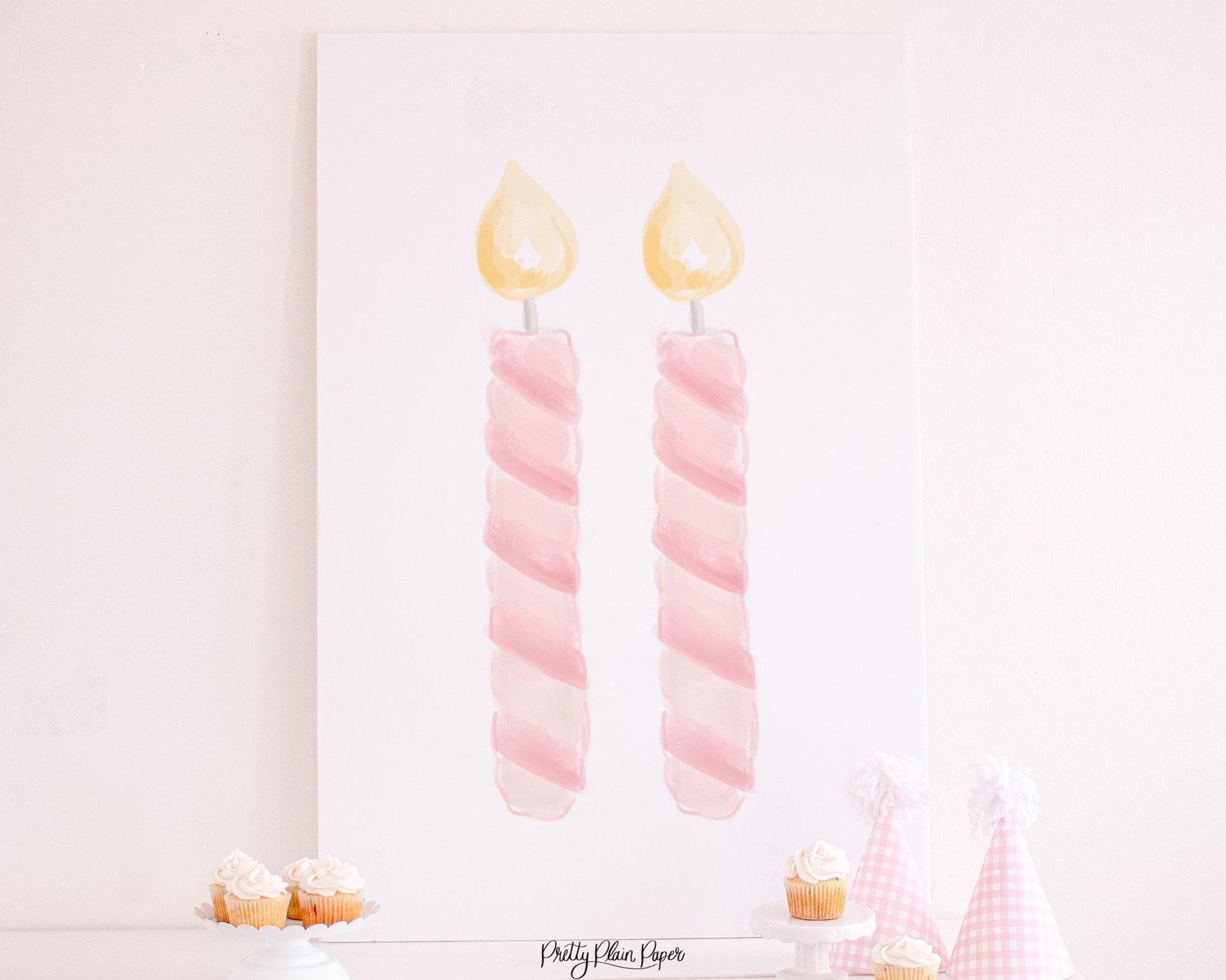 Watercolor Pink TWO Candles Sign 24''x36'' - Etsy