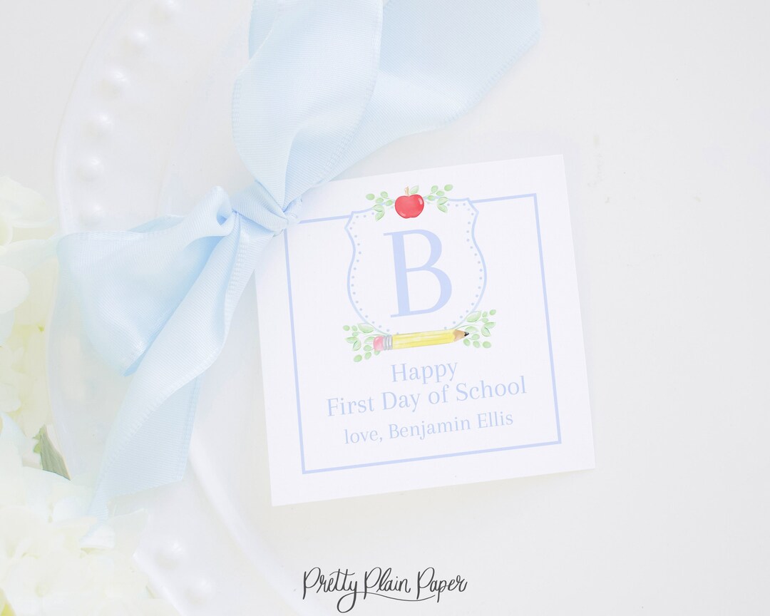 First Day of School Gift Tag With Watercolor Crest | 3.5x3.5 Printable ...