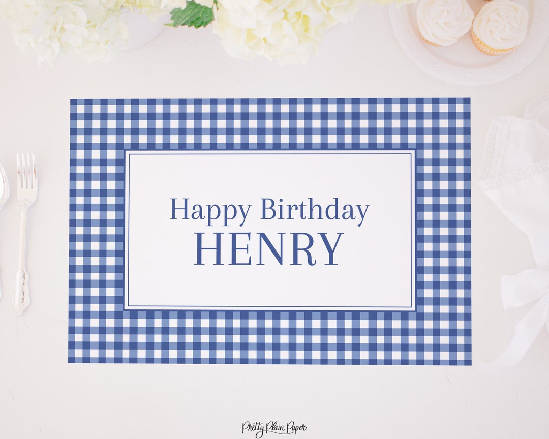 Happy Birthday Dark Blue Gingham Placemat | 12x18 | Printable Download ...