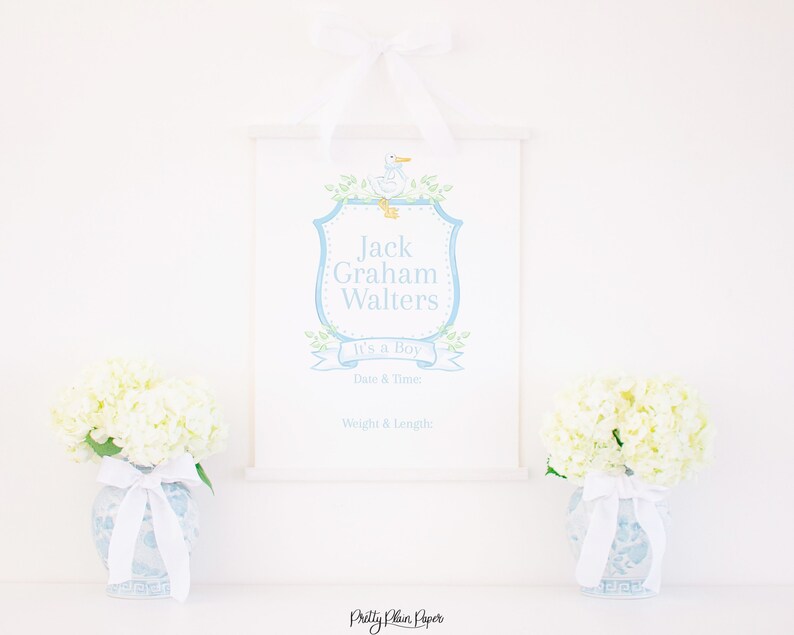 Hospital Door Sign Printable | 16x20 | Watercolor Baby Name Crest With ...
