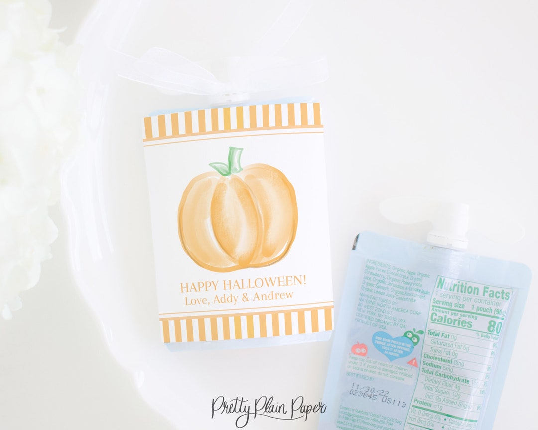 Applesauce Pouch or Yogurt Pouch Printable | Watercolor Orange Pumpkin ...
