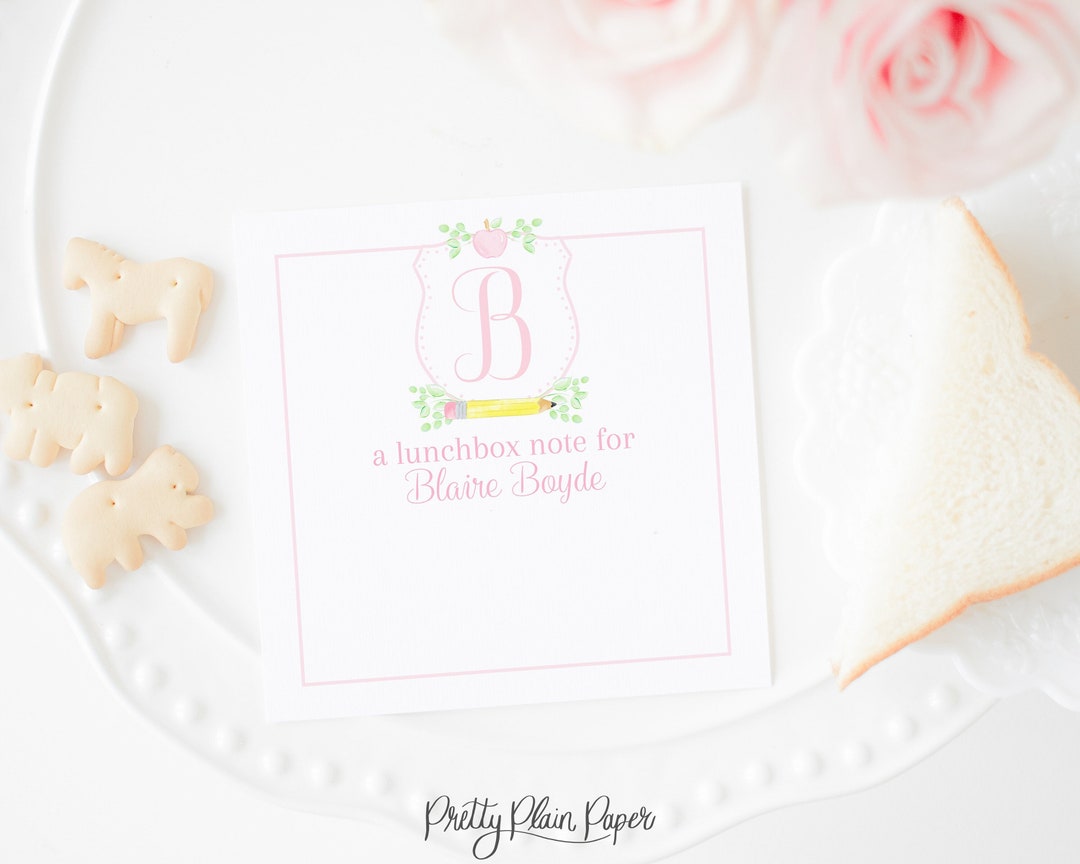 Lunchbox Note With Watercolor Monogram Crest | 5x5 Printable Download ...