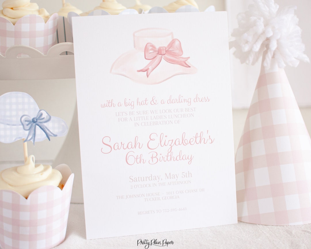 Classic Pink Hat - Watercolor Printable Invitation Download 0106 for ...