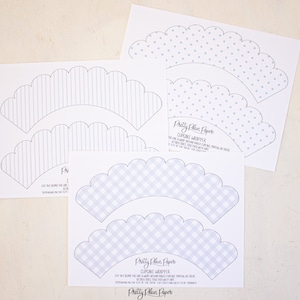 Blue Dots, Blue Stripes & Blue Gingham Cupcake Wrappers | Watercolor ...