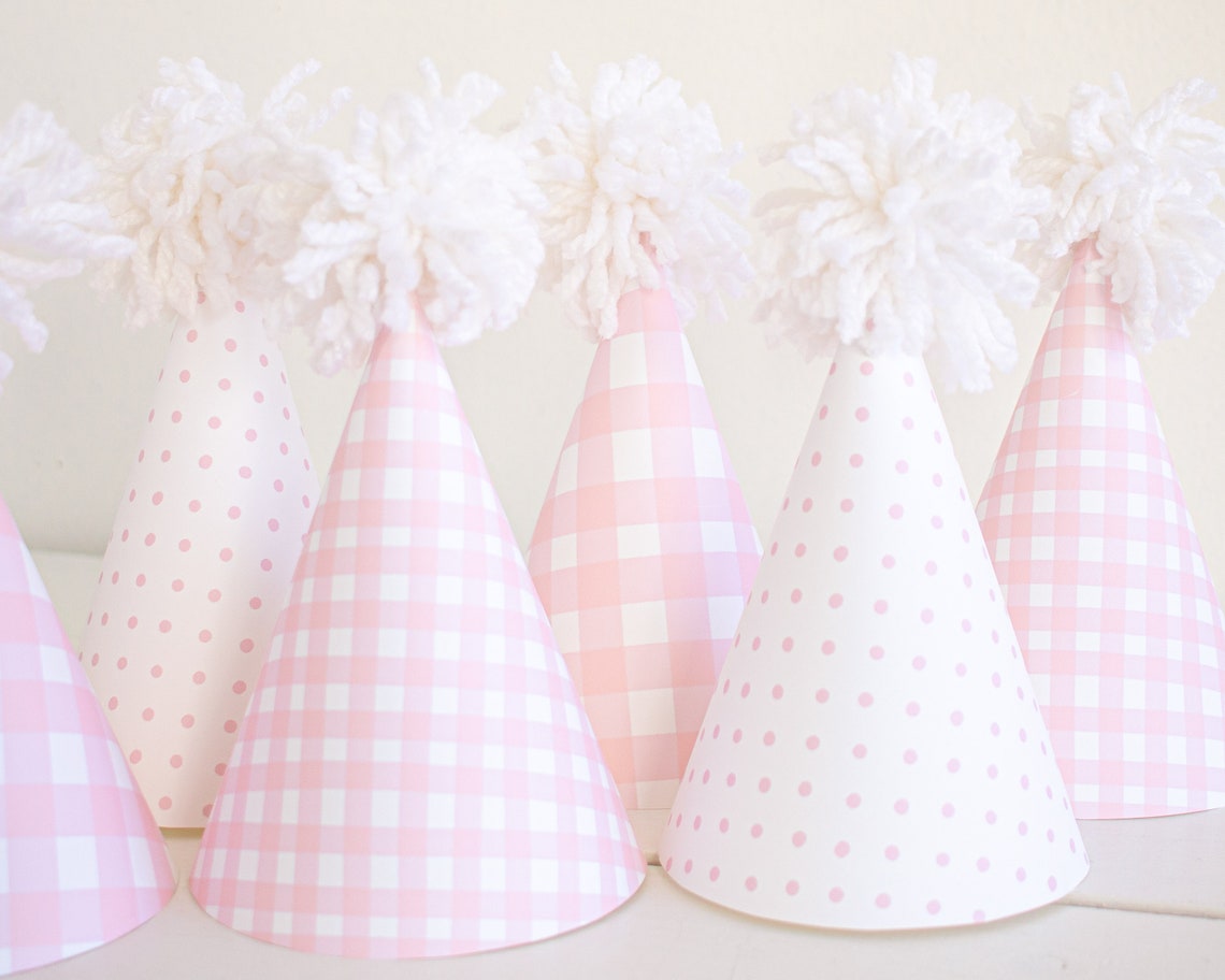 Pink Gingham Party Hat Printable & Pink Dot Party Hat Template - Etsy