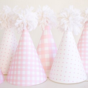 Pink Gingham Party Hat Printable & Pink Dot Party Hat Template ...