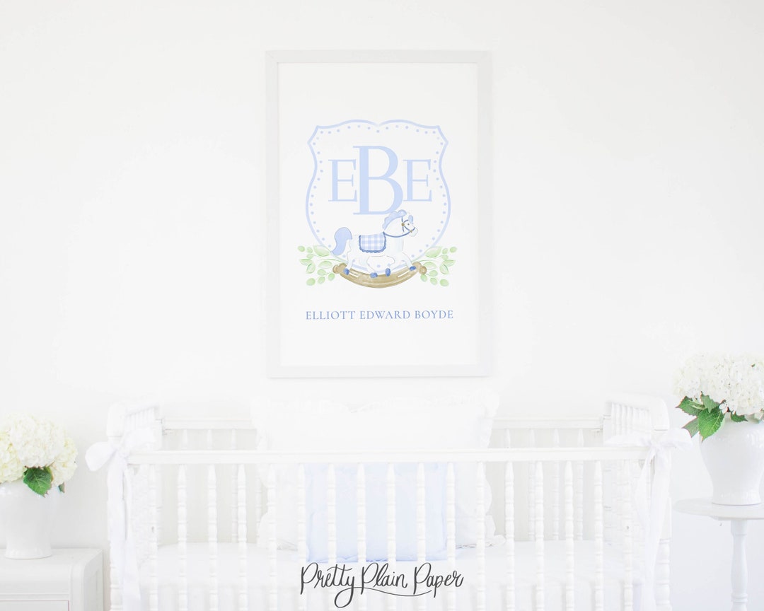 Watercolor Rocking Horse Monogram Crest Artwork | 24 X 36 | Editable ...