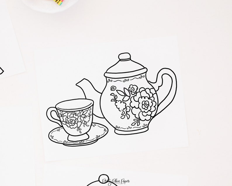 Tea Party Printable Coloring Pages Tea Party Coloring Sheets - Etsy