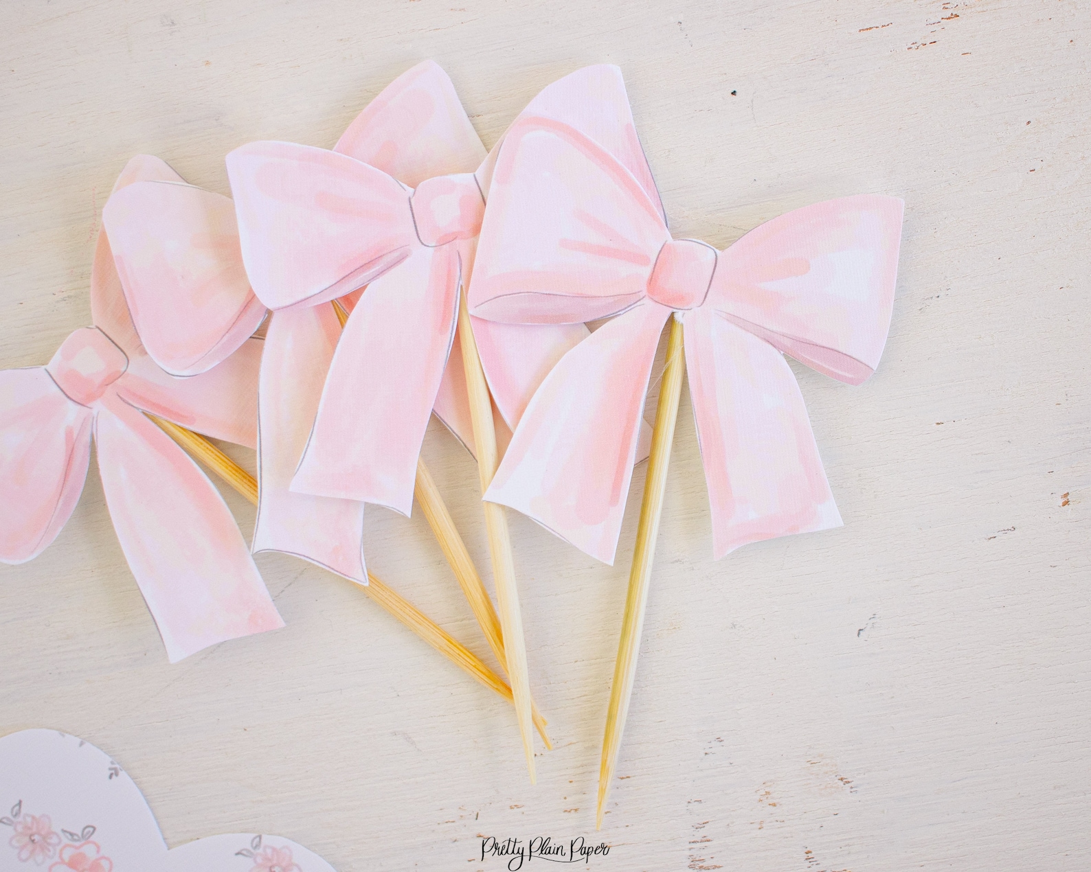 Watercolor Pink Bow Cupcake Toppers Printable Download - Etsy