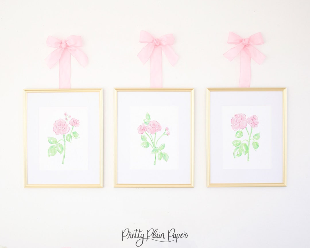 Set of 3 | Watercolor Pink Floral Prints | 11x14 | Grandmillennial ...