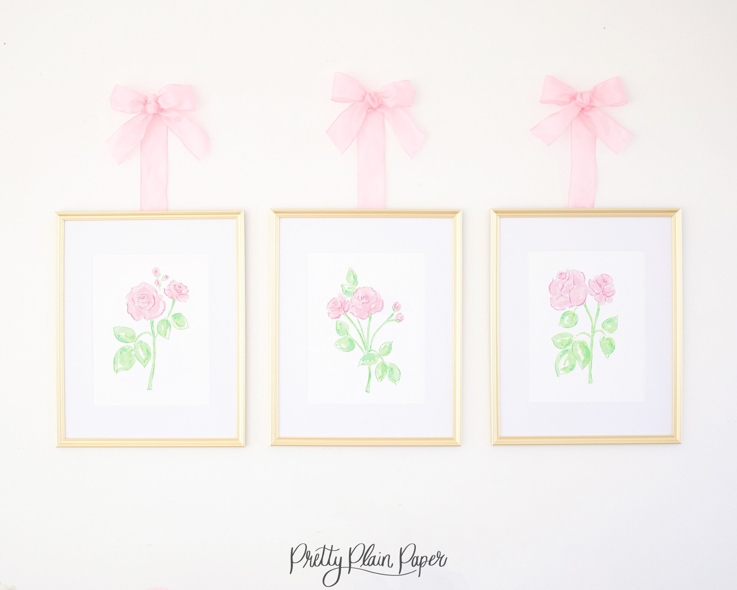 Set of 3 | Watercolor Pink Floral Prints | 11x14 | Grandmillennial ...