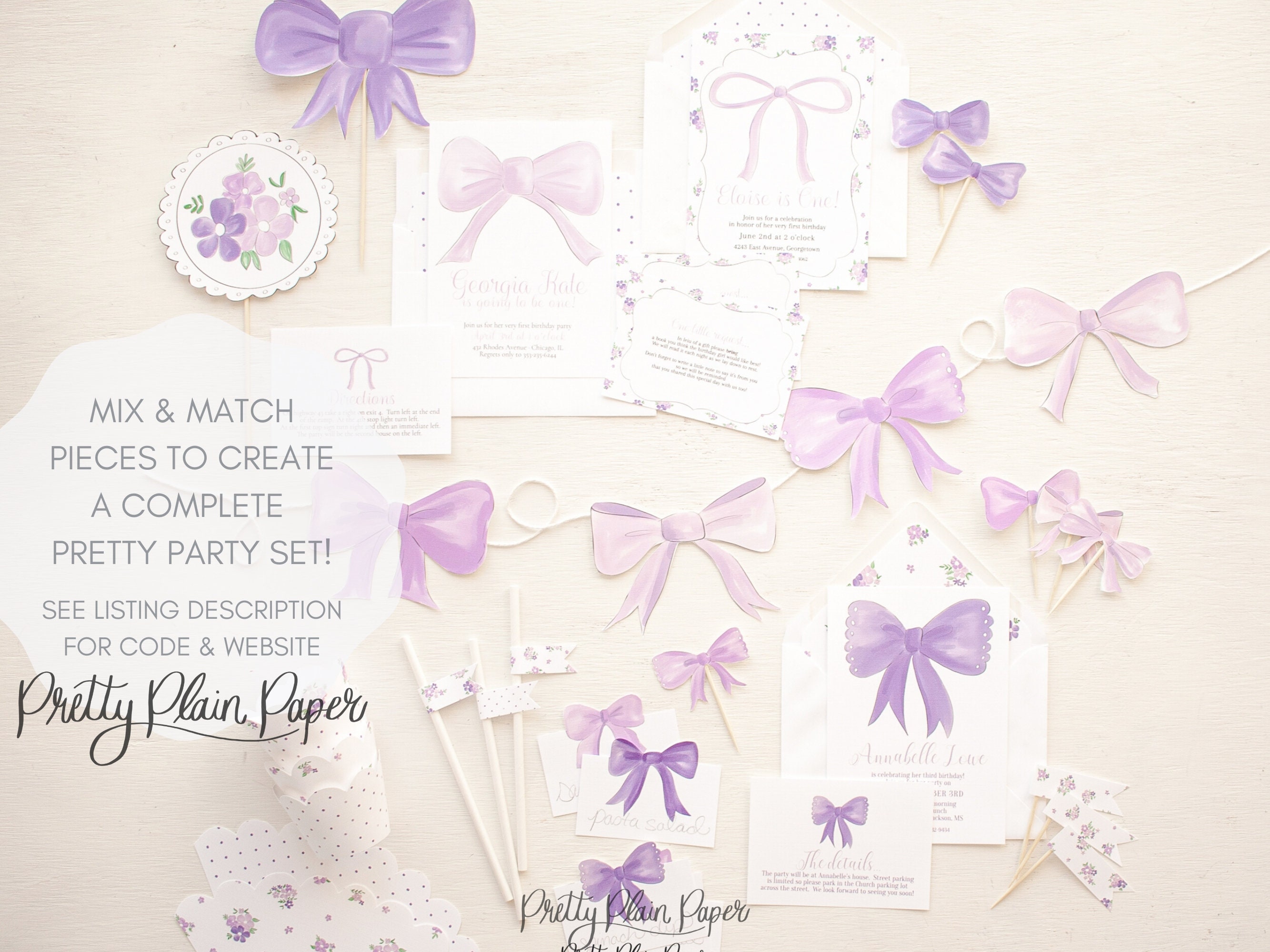 Lavender Bow Party Backdrop Watercolor Printable Purple Bow | Etsy