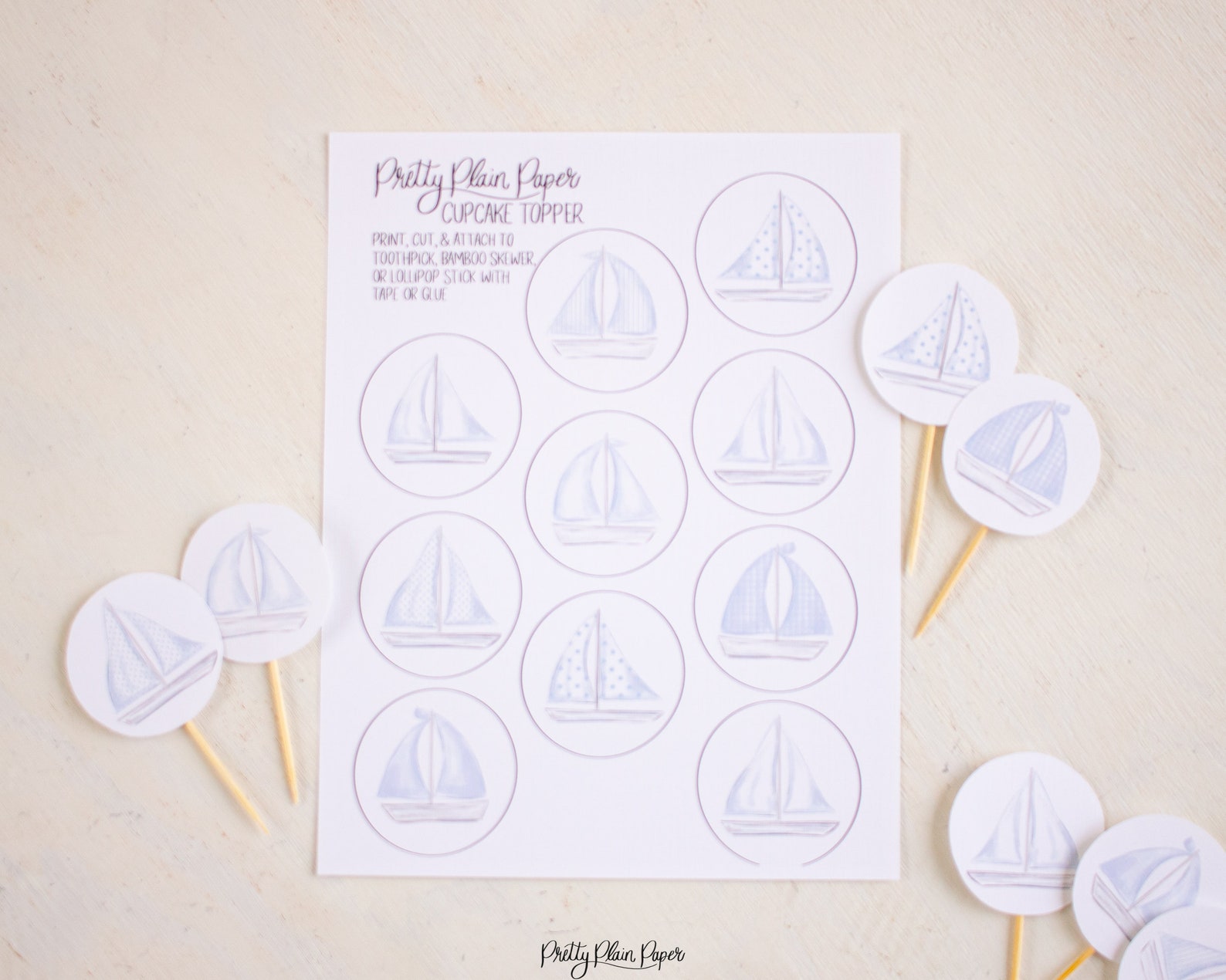 Watercolor Sailboat Cupcake Toppers | Printable Download | Sailboat ...