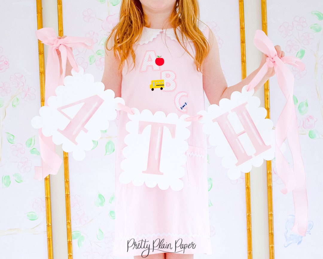 4th Grade Banner | Watercolor Pink Scallop Edge Banner | PDF Printable ...