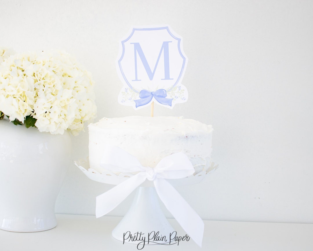 Watercolor Monogram Crest Cake Topper | Printable | Blue Monogram Crest ...