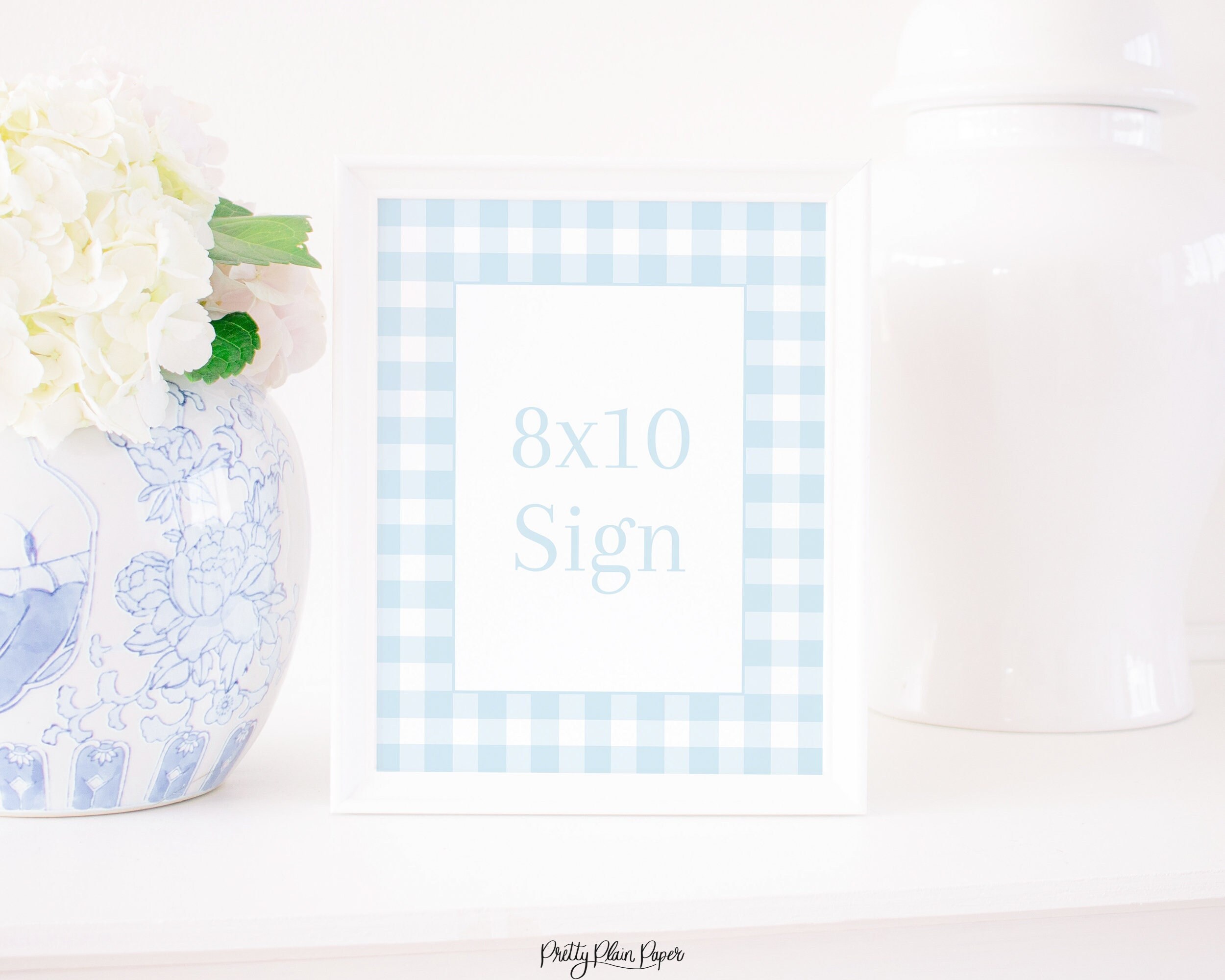 Invitations Paper Watercolor Light Blue Gingham 8x10 Sign 1st Birthday ...