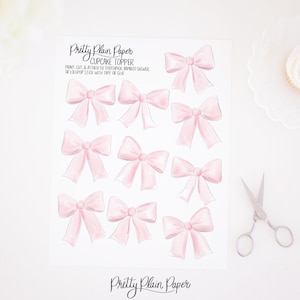 Watercolor Pink Bow Cupcake Toppers | Printable Download | Pink Bow ...