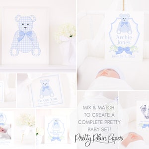 Welcome Baby Printable | 16x20 | Watercolor Blue Teddy Bear Crest ...